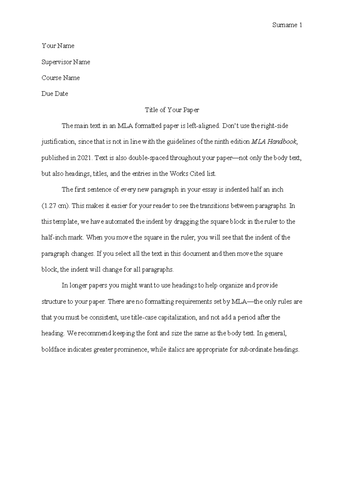 Scribbr-MLA-Format-Template-2 - Your Name Supervisor Name Course Name ...