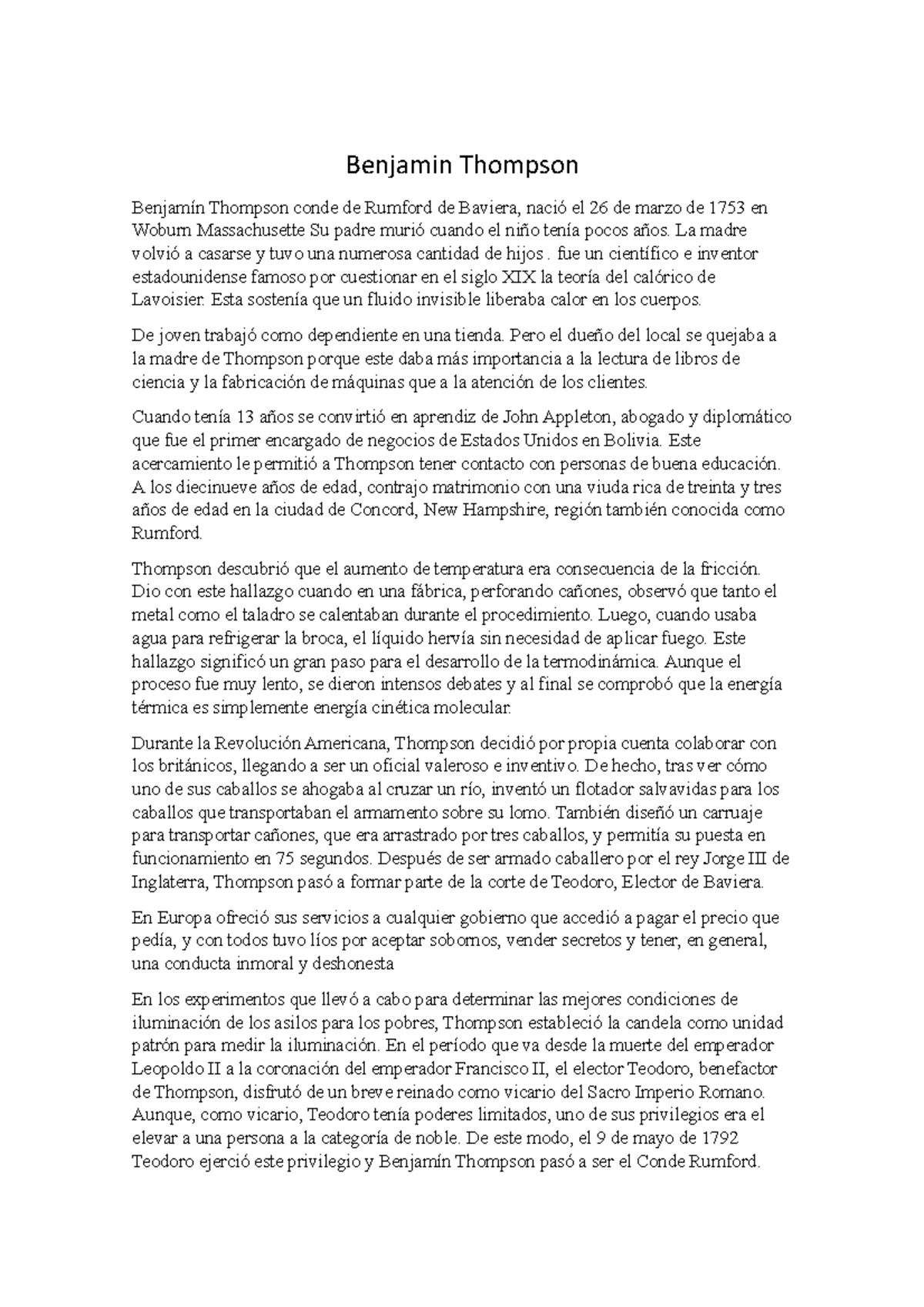 Benjamin Thompson - maestro Milton - Benjamin Thompson Benjamín Thompson conde de Rumford de ...