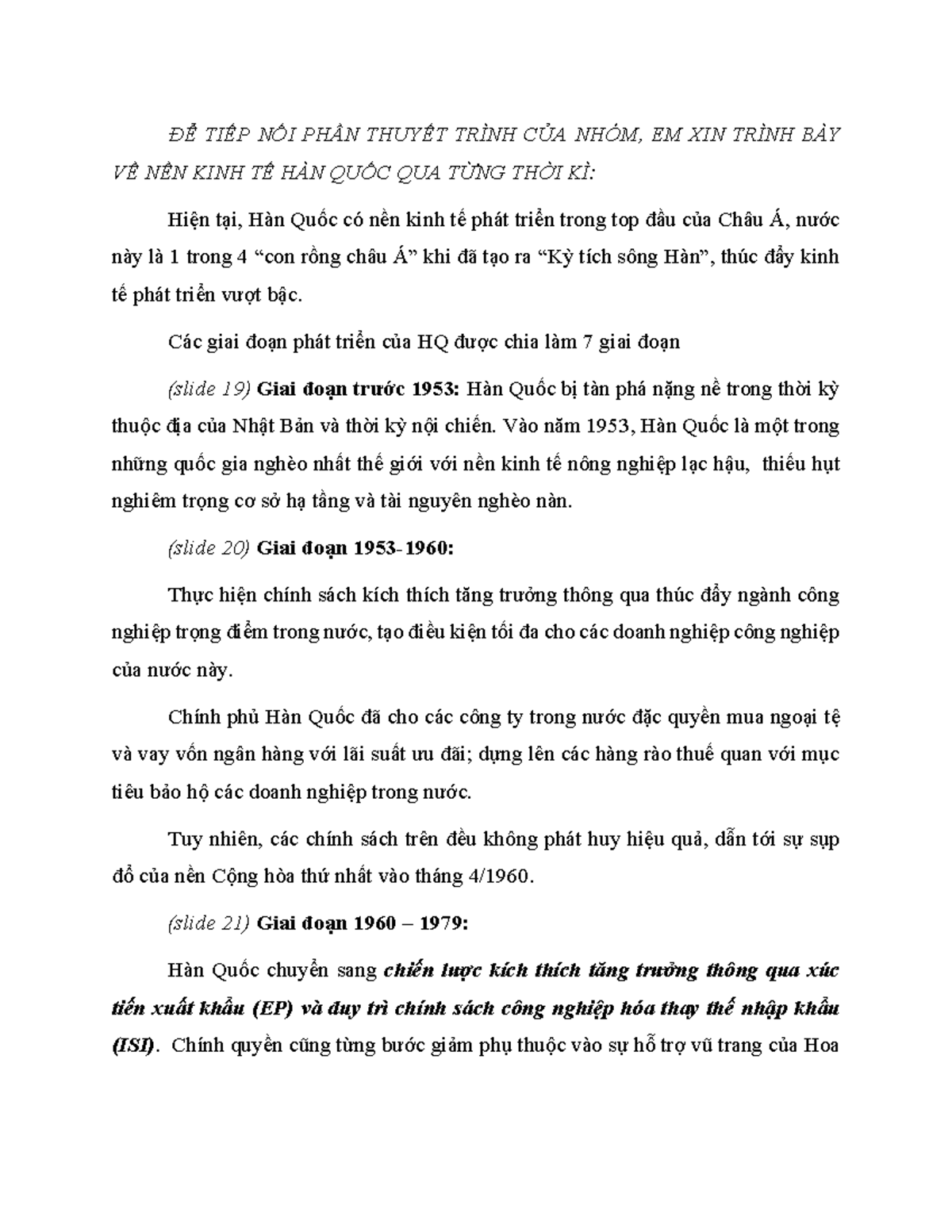 Giữa kỳ Địa lý KTTG - nhóm 5 - Hàn Quốc - Þ TI¾P NÞI PH¾N THUY¾T TRÌNH ...