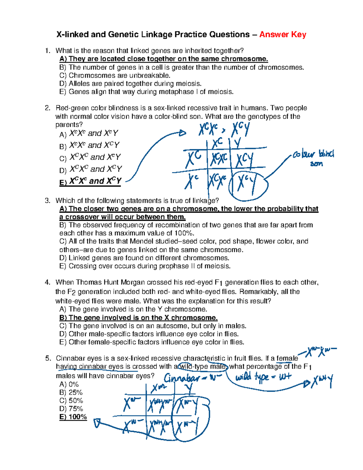 Extra X-linked Practice Questions-Answers 2020 - X-linked and Genetic ...