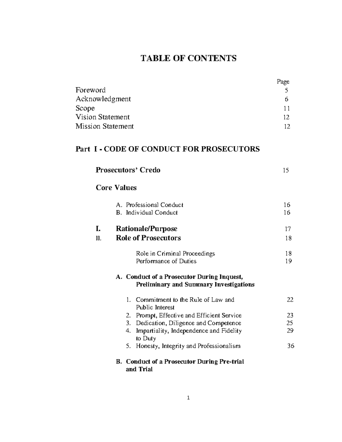 Code of conduct of prosecutors and support staff 1 - TABLE OF CONTENTS ...