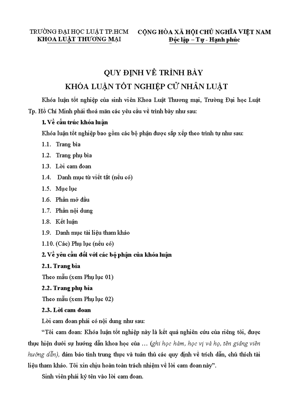 Hinh Thuc Khoa Luan - hình thức khóa luận - TR ̄ÞNG ¾I HÞC LU¾T TP KHOA LU¾T TH ̄¡NG M ¾I CÞNG ...