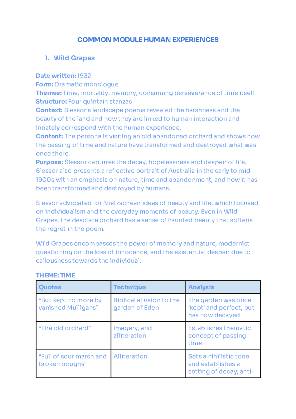 English Advanced Common Module Notes Kenneth Slessor - COMMON MODULE ...