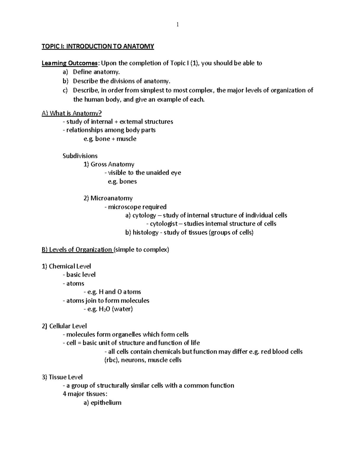 All Anatomy Course 1 - 10 Notes - TOPIC I: INTRODUCTION TO ANATOMY ...