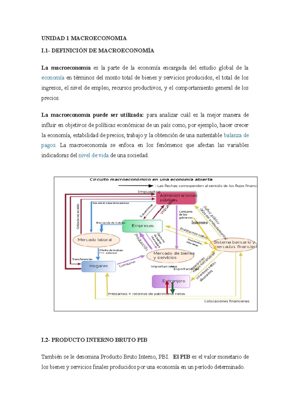 Unidad-1- Macroeconomia - UNIDAD 1 MACROECONOMIA I- DEFINICIÓN DE MACROECONOMÍA La macroeconomía ...
