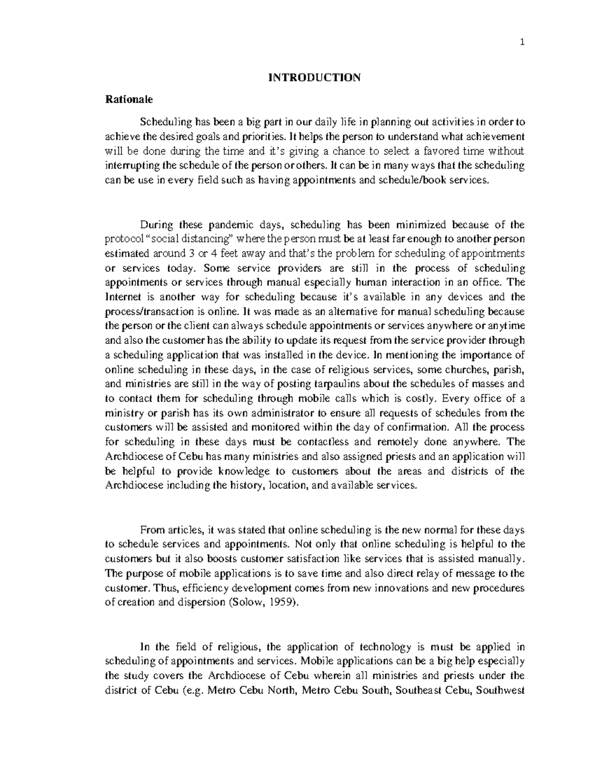 Verzosa - Rationale Sample - 1 INTRODUCTION Rationale Scheduling has ...