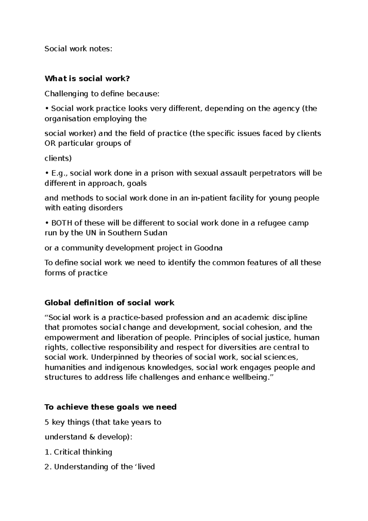 Intro TO Socila WORK Notes - Social work notes: What is social work ...