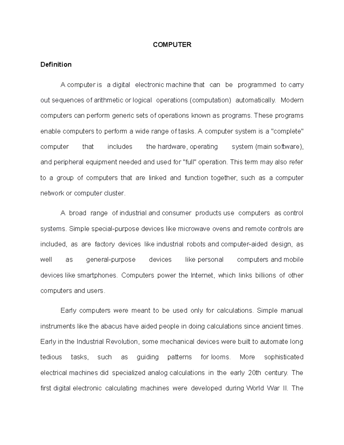 Computer - COMPUTER Definition A computer is a digital electronic ...