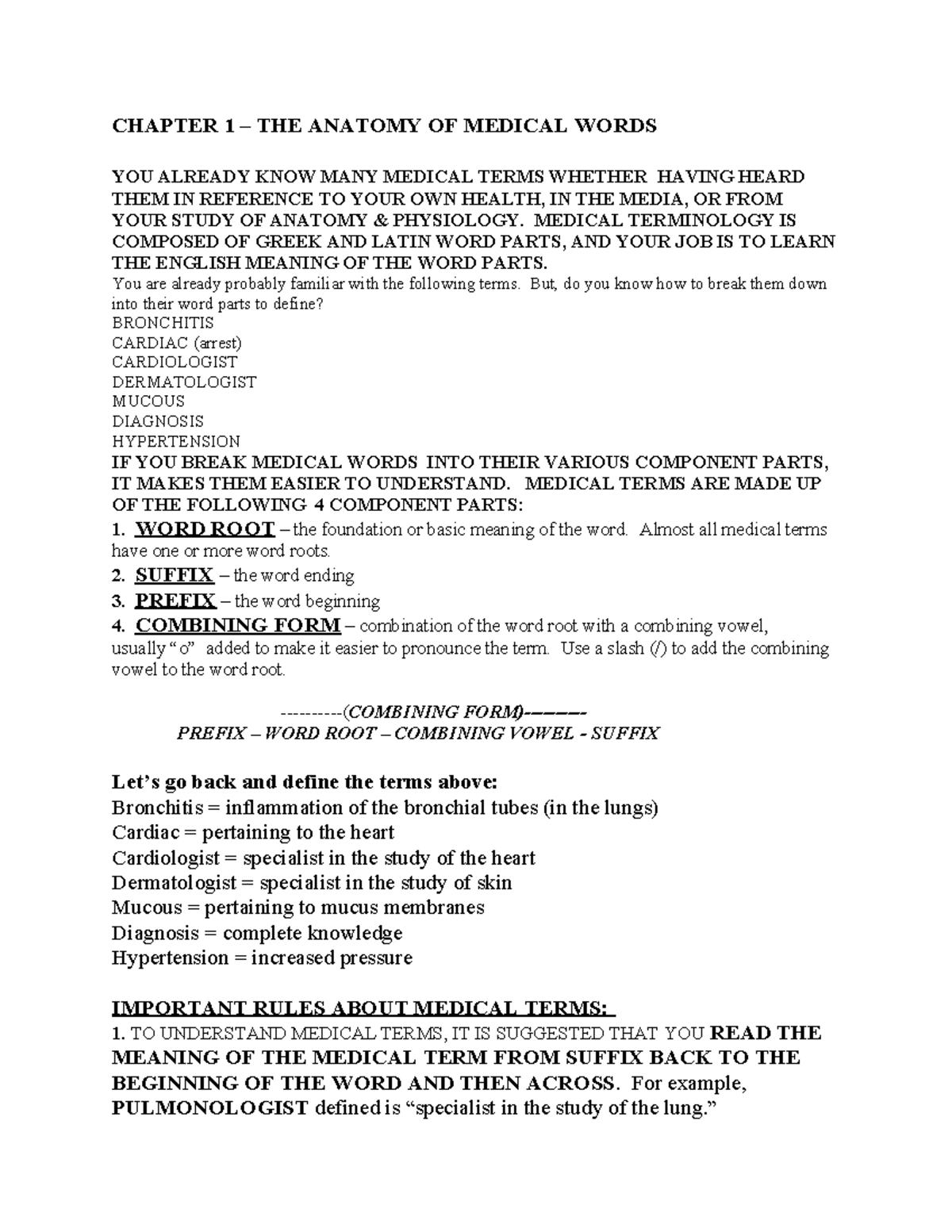Chap1Lecture Outline - CHAPTER 1 – THE ANATOMY OF MEDICAL WORDS YOU ...