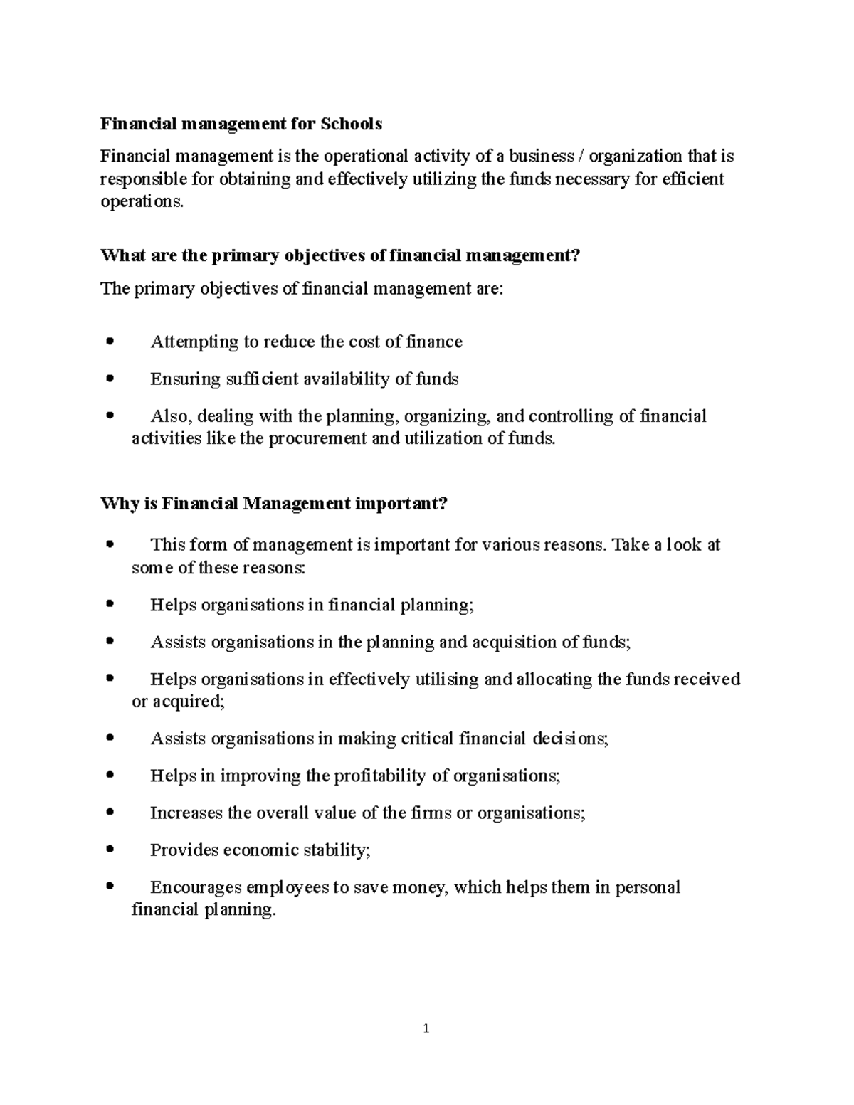 Financial management - UNIT: GENERAL ENTREPRENEURSHIP - Financial ...