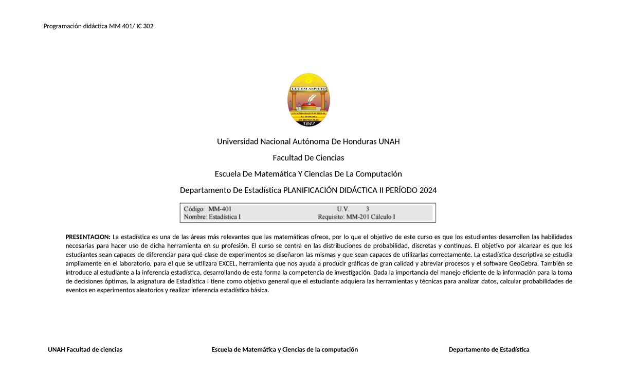Planificacion de mm401 - Universidad Nacional Autónoma De Honduras UNAH ...