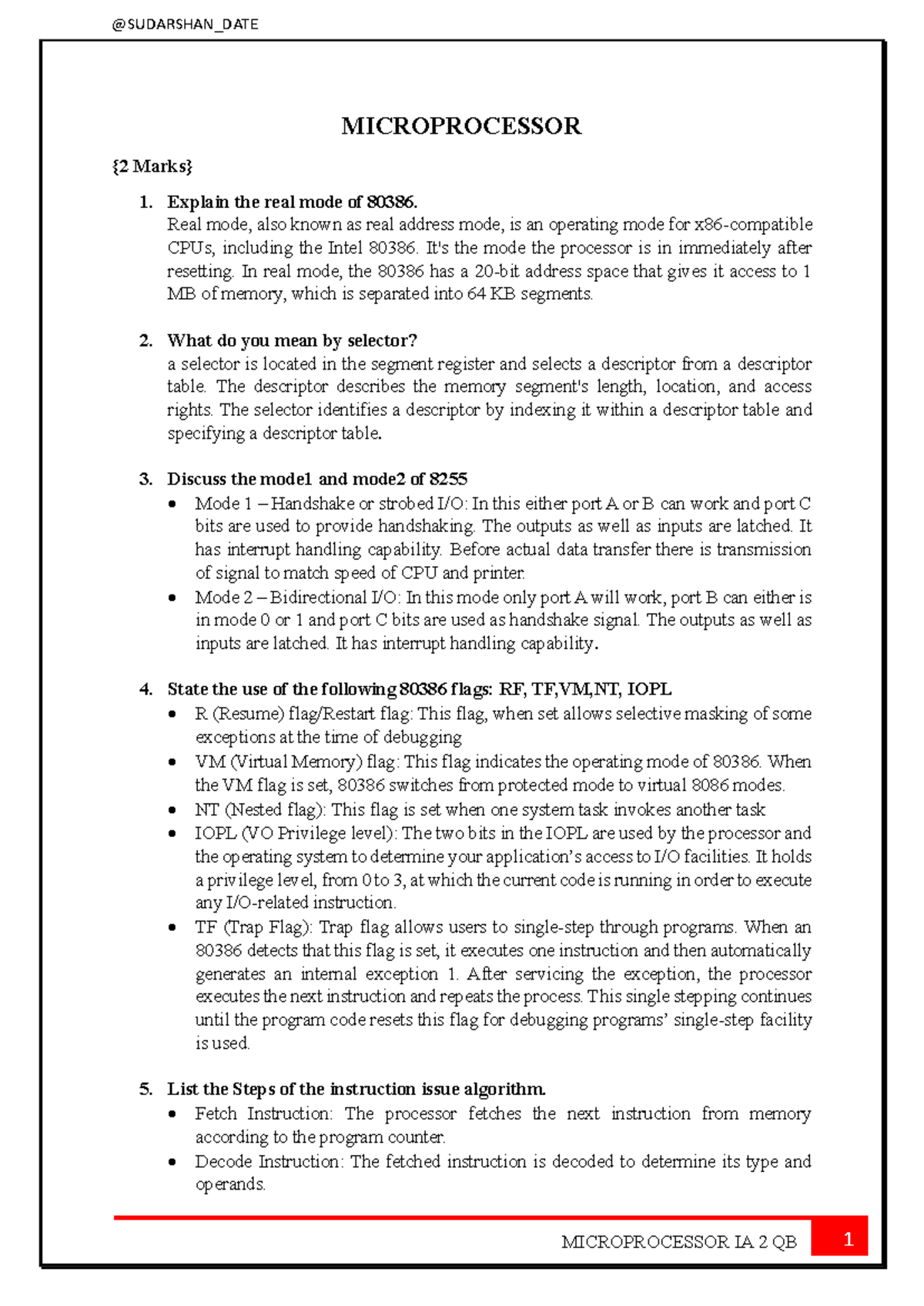 MP QB ANS - ... - MICROPROCESSOR {2 Marks} 1. Explain the real mode of ...