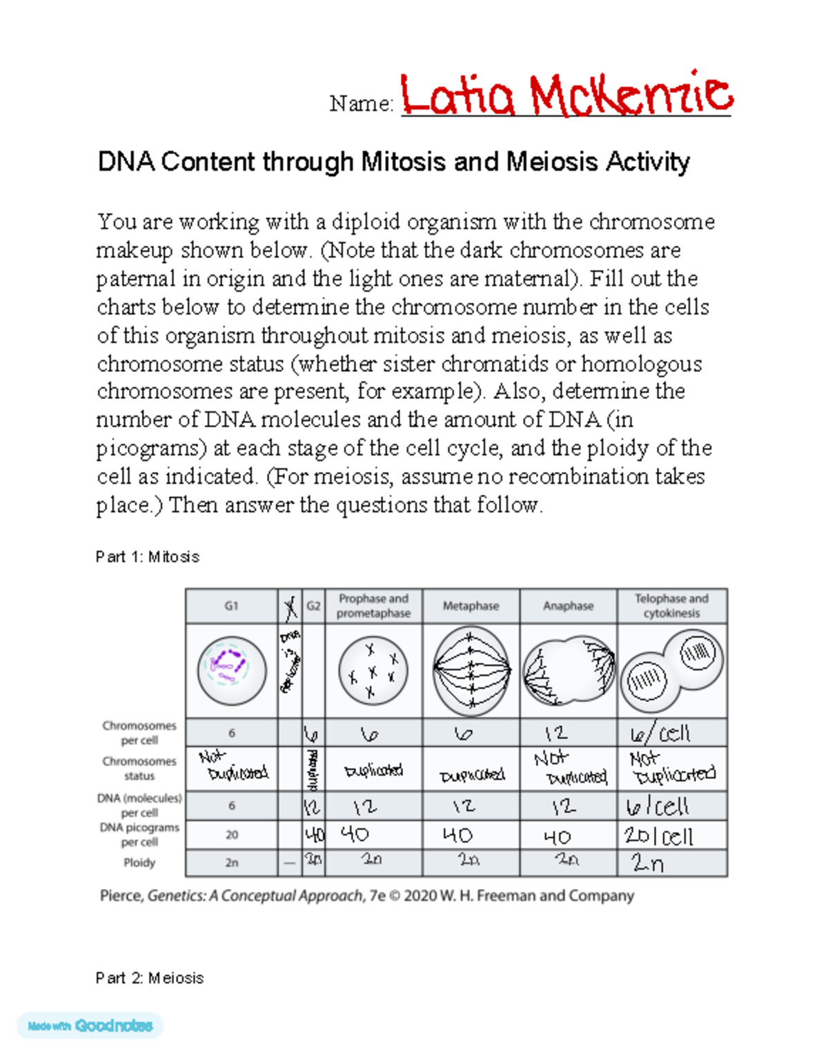 Meiosis Assignment - ……. - Name: ___________________________ DNA ...