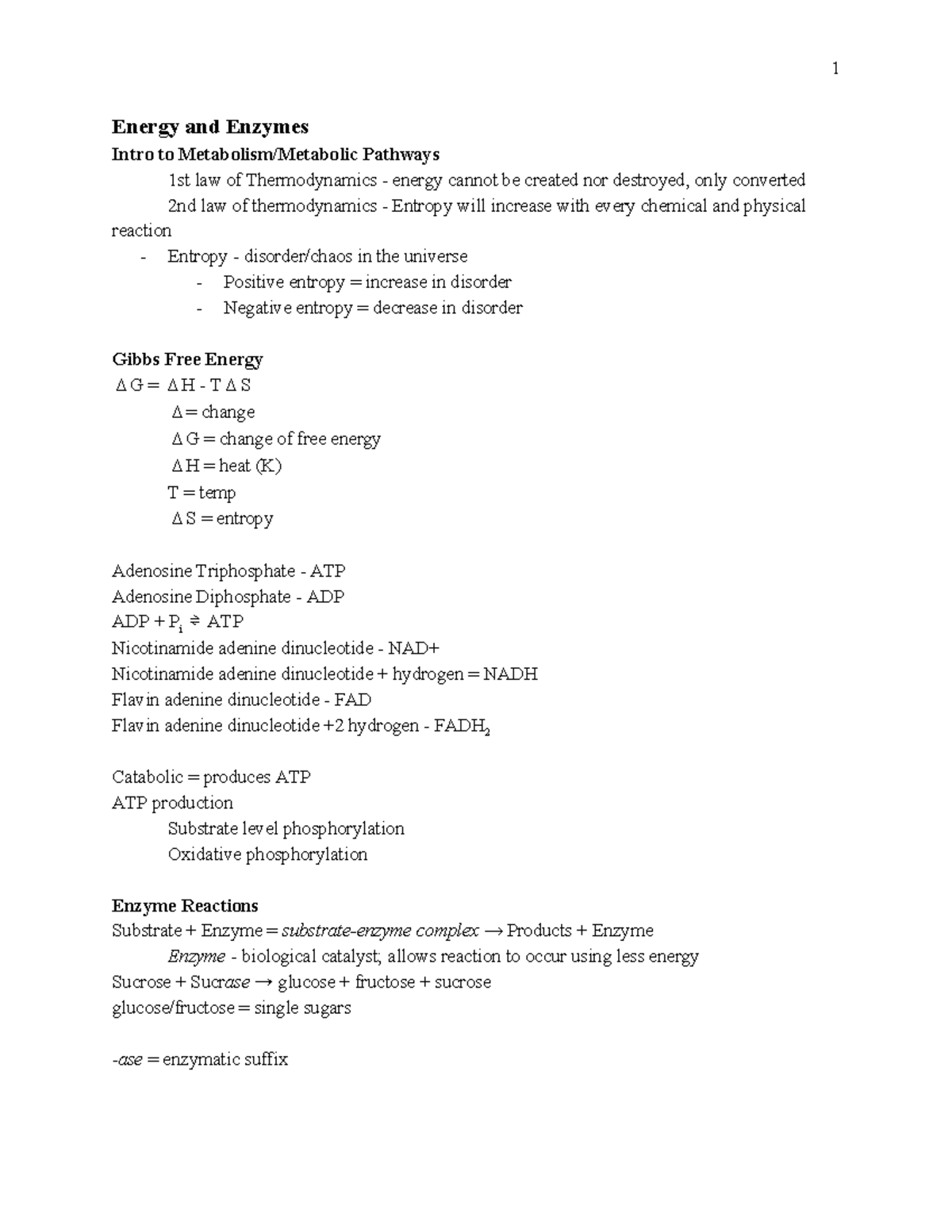 Micro Test 2 - Energy and Enzymes Intro to Metabolism/Metabolic ...