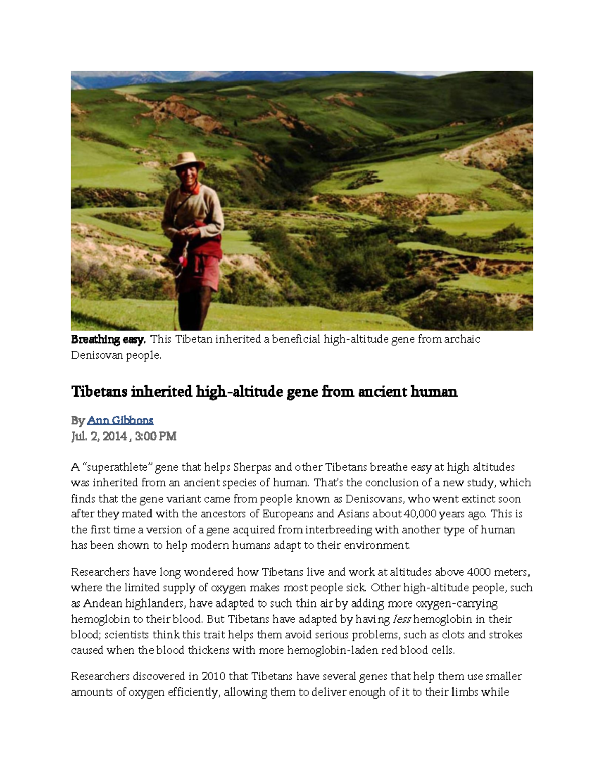 High Altitude Adaptation- Essay on human evolution - Breathing easy ...