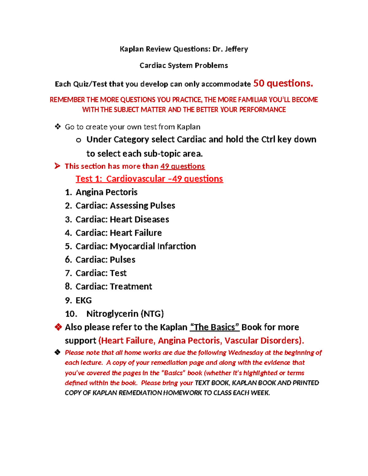 Kaplan Review Questions Cardiac-2 - Kaplan Review Questions: Dr ...