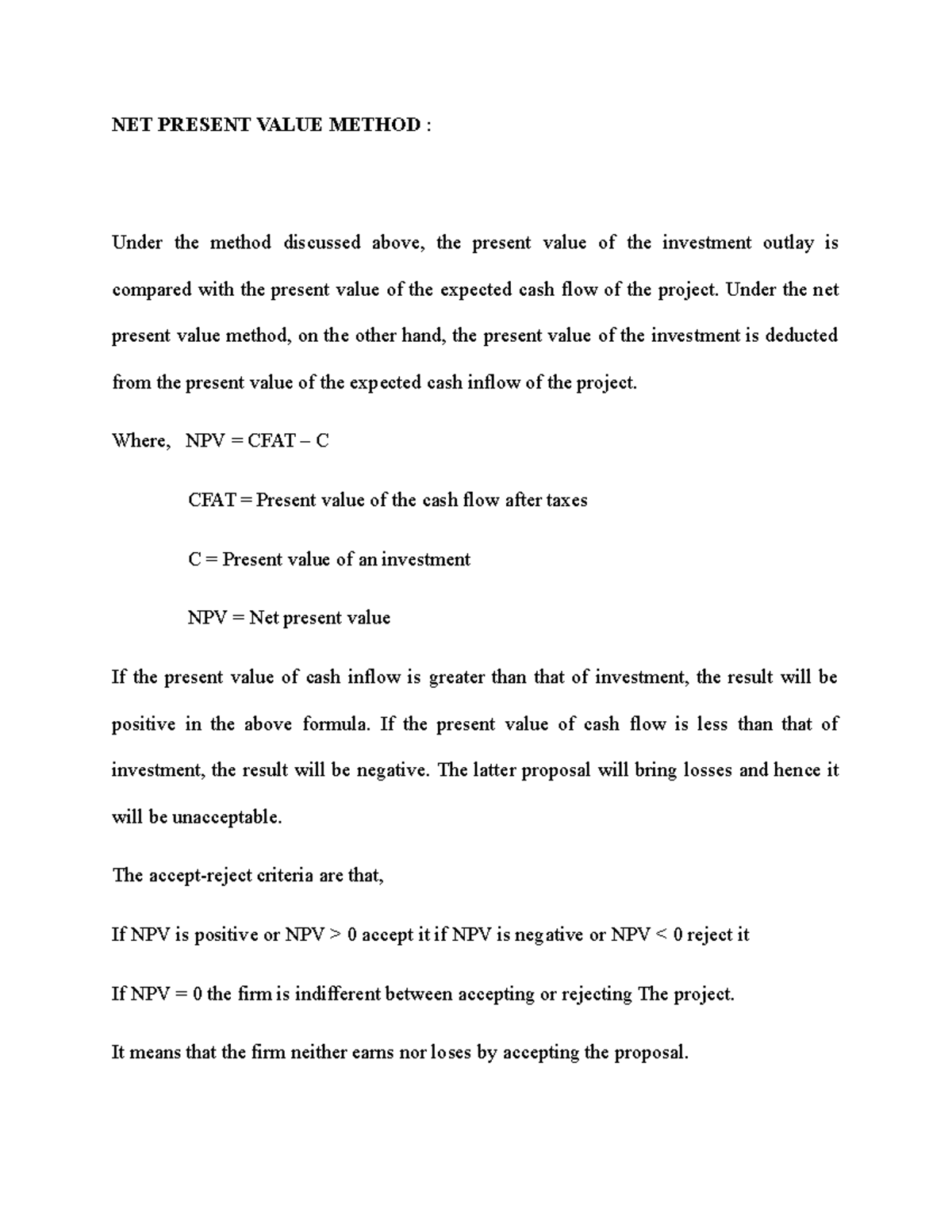 NET Present Value Method - NET PRESENT VALUE METHOD : Under the method ...