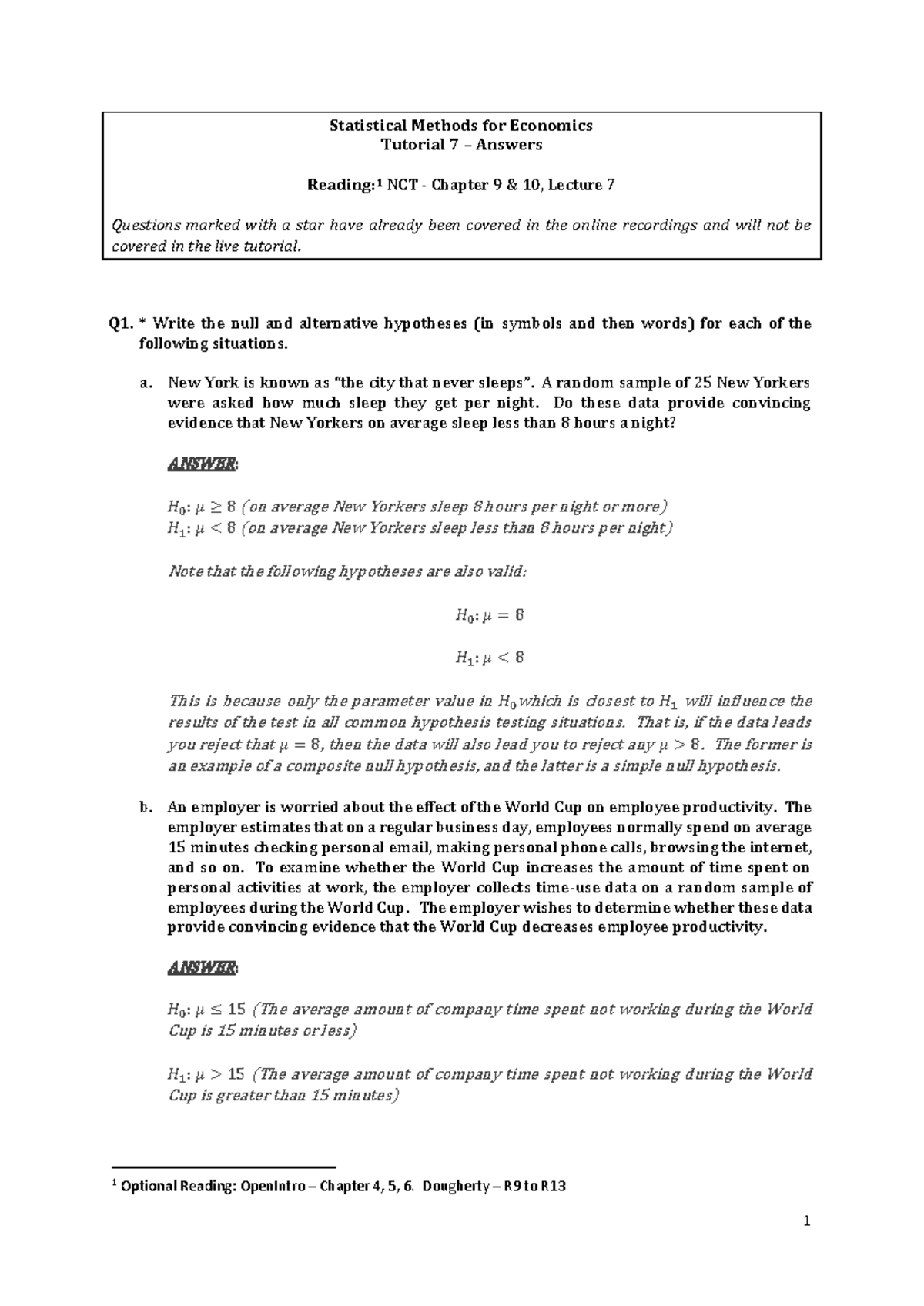 Tutorial 7 - Answers - Statistical Methods for Economics Tutorial 7 – Answers Reading: 1 NCT ...