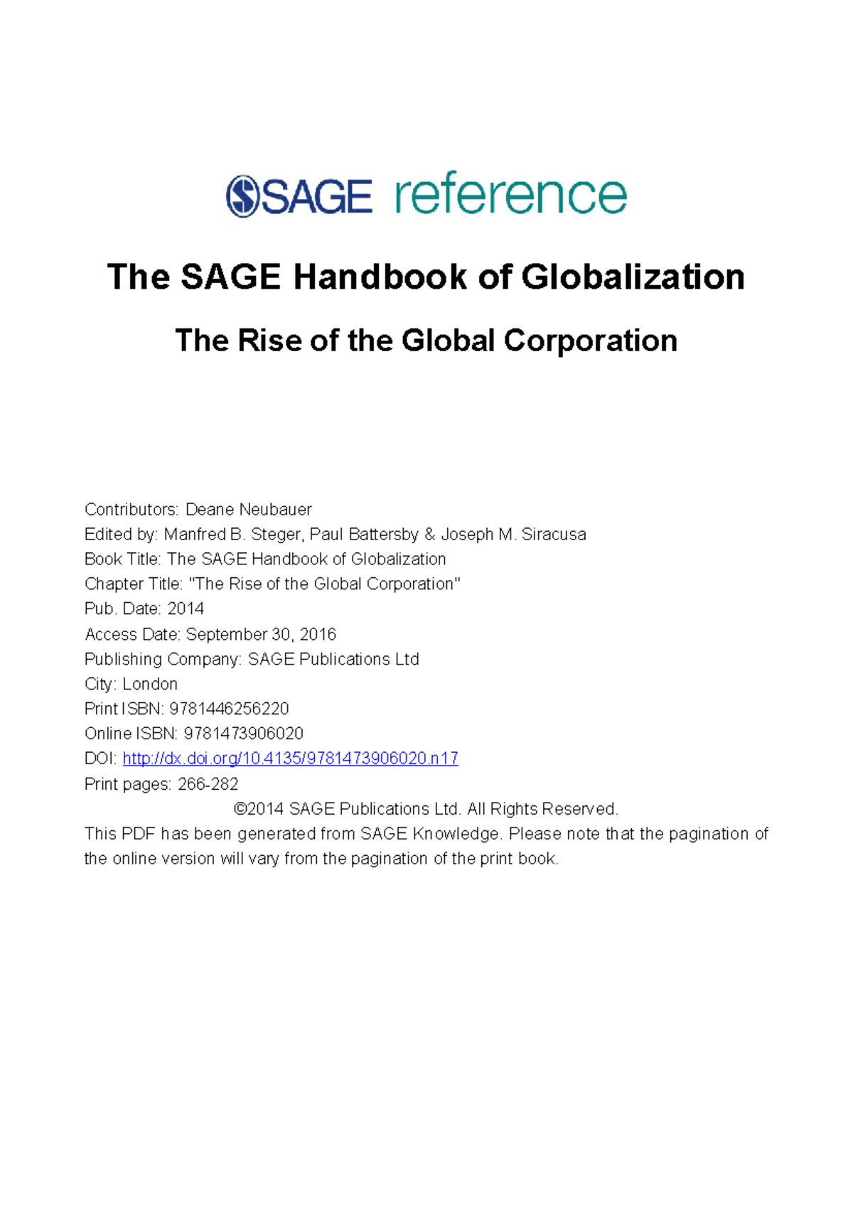Market Integration - The Rise of the Global Corporation - The SAGE Handbook of Globalization The ...