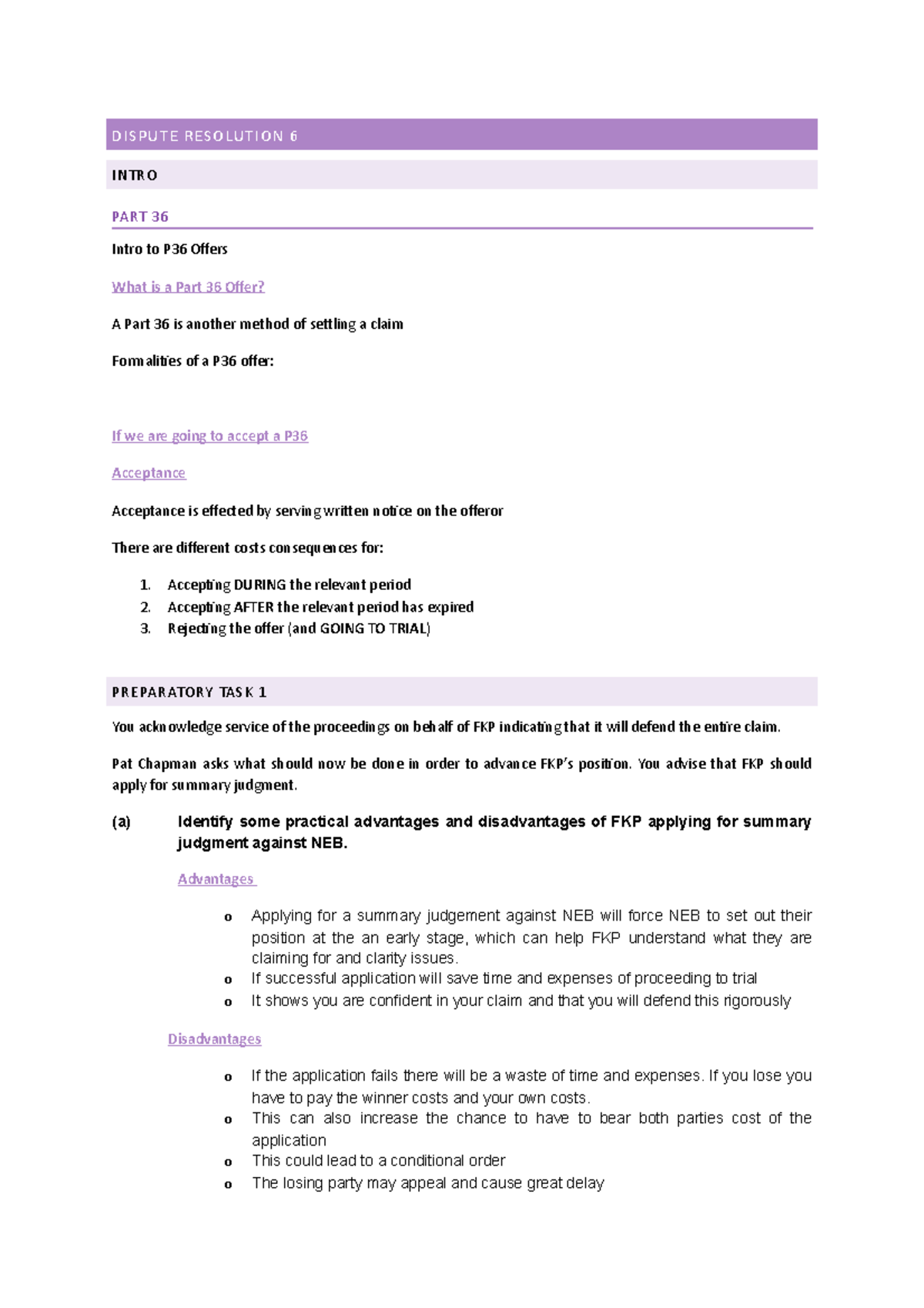 workshop 6 - DISPUTE RESOLUTION 6 INTRO PART 36 Intro to P36 Offers ...