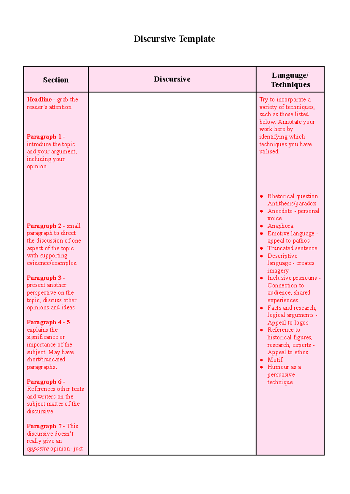 Discursive Template - Module C English Advanced - Discursive Template ...