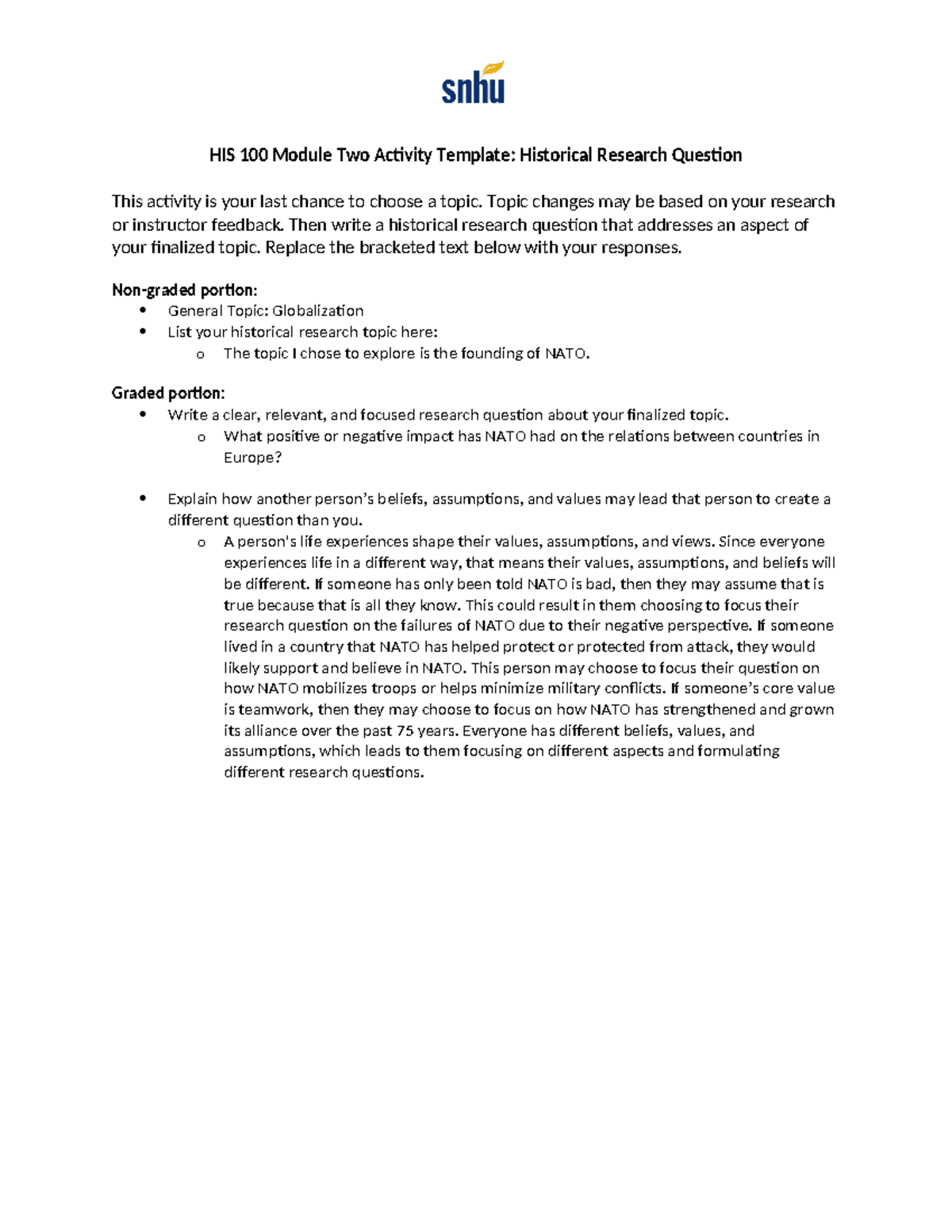 Module Two Activity Research Question - HIS 100 Module Two Activity ...