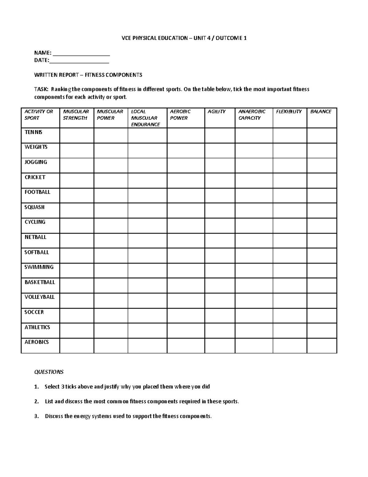 Fitness Components - lab - Studocu