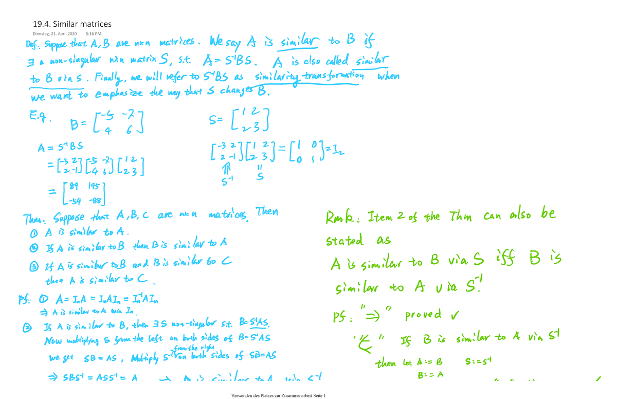 23 - MATH1030 - linear algebra 1 - Warning: TT: undefined function: 32 19. Similar matrices ...