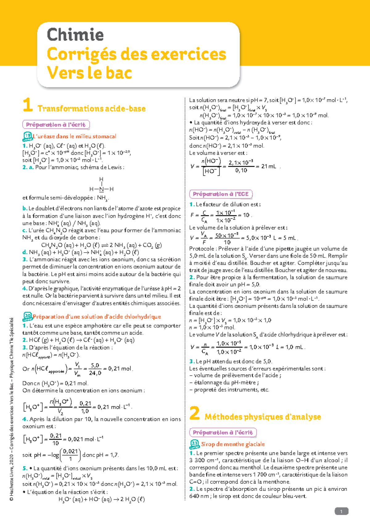 Ressources 0002016 290040 Corriges Bac Chimie - © Hachette Livre, 2020 ...