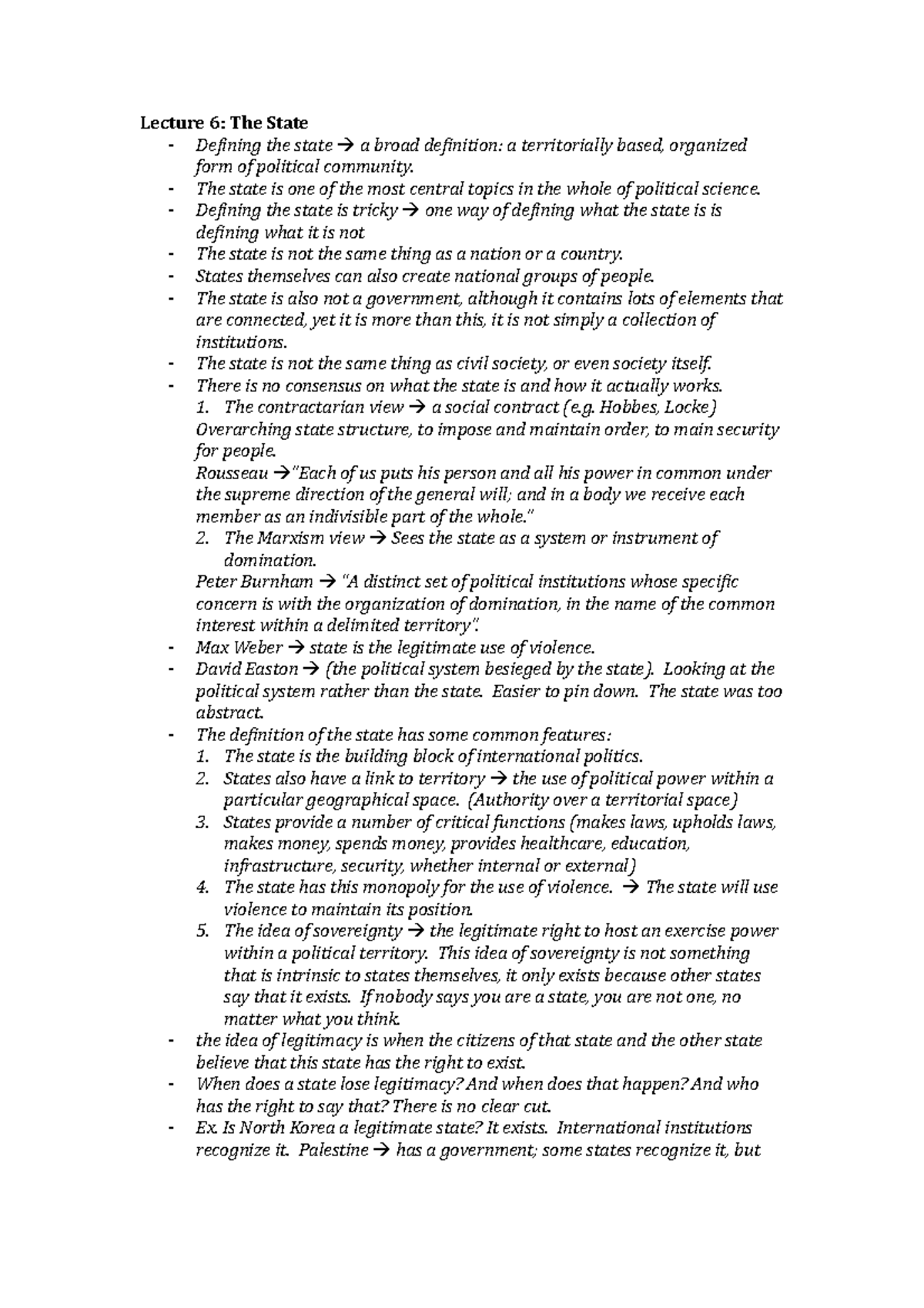 Lecture 6- the State - Lecture 6: The State Defining the state a broad ...
