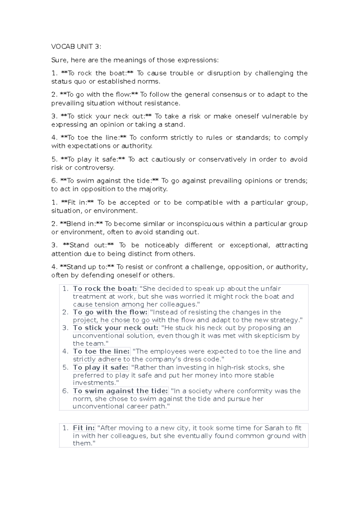 Vocab UNIT 3 - VOCAB UNIT 3: Sure, here are the meanings of those ...