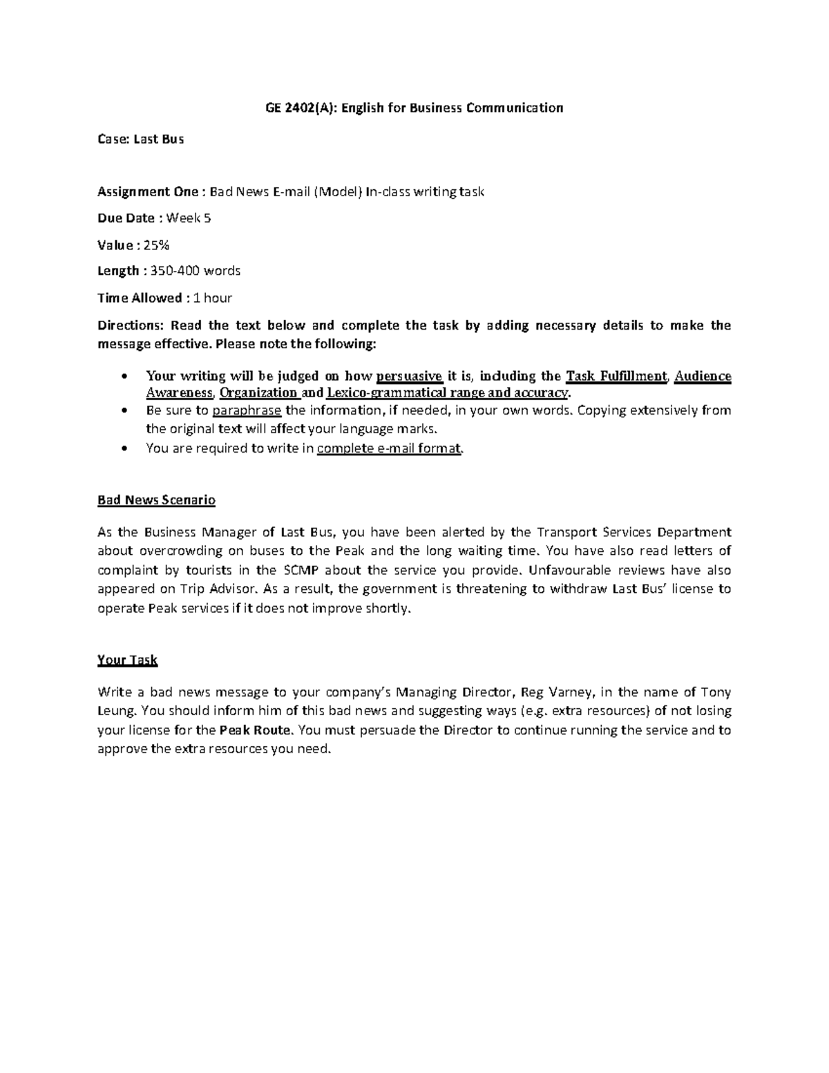 Bad News Email practical questions & answers - **GE 2402(A): English ...