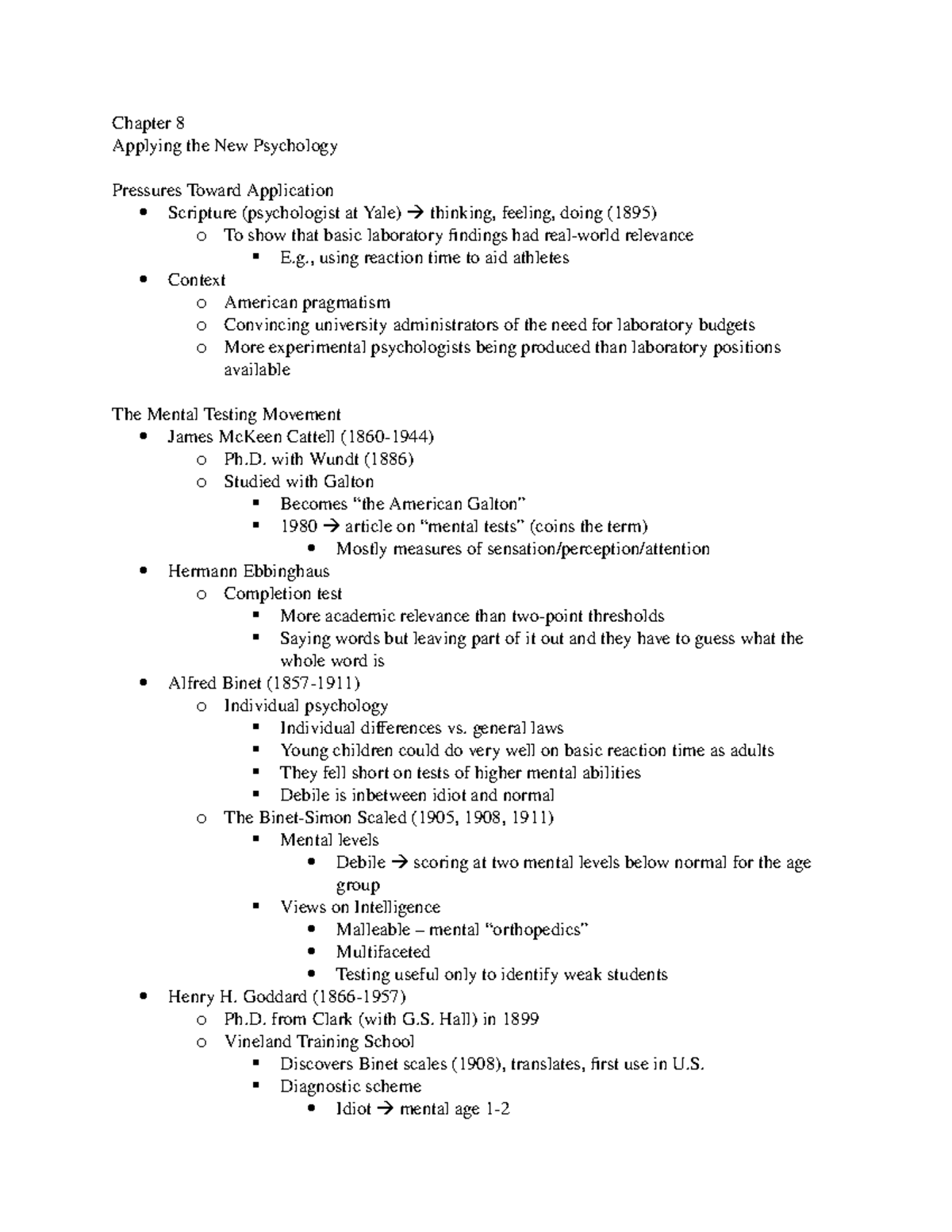 Chapter 8 Notes - Chapter 8 Applying the New Psychology Pressures ...