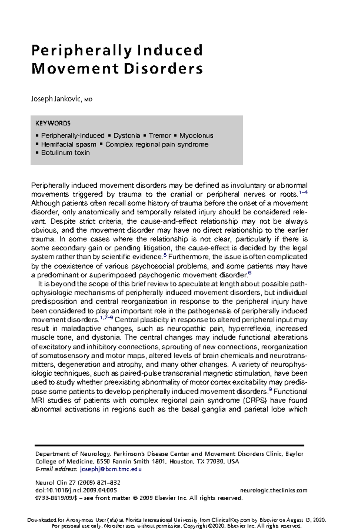 Jankovic dysonia and trauma - Peripherally Induced Movement Disorders ...