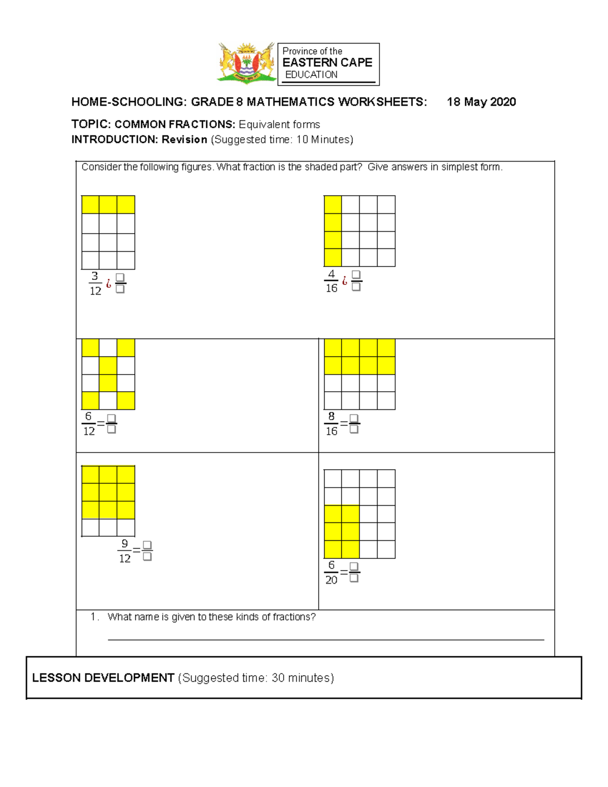 Maths-Grade 8 worksheet Common fractions- May 2020 - HOME-SCHOOLING ...