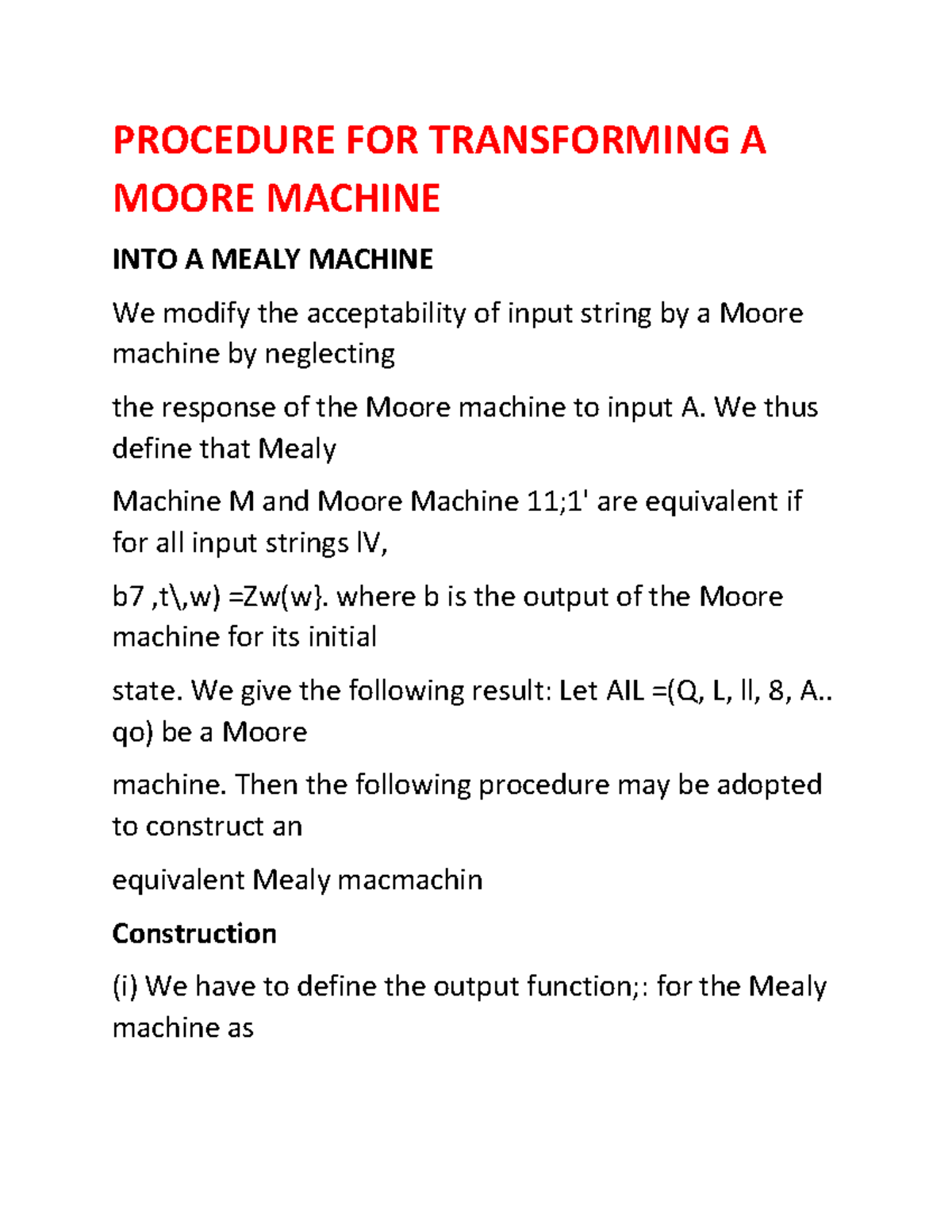 Computer science practice material ( Procedure FOR Transforming A Moore ...