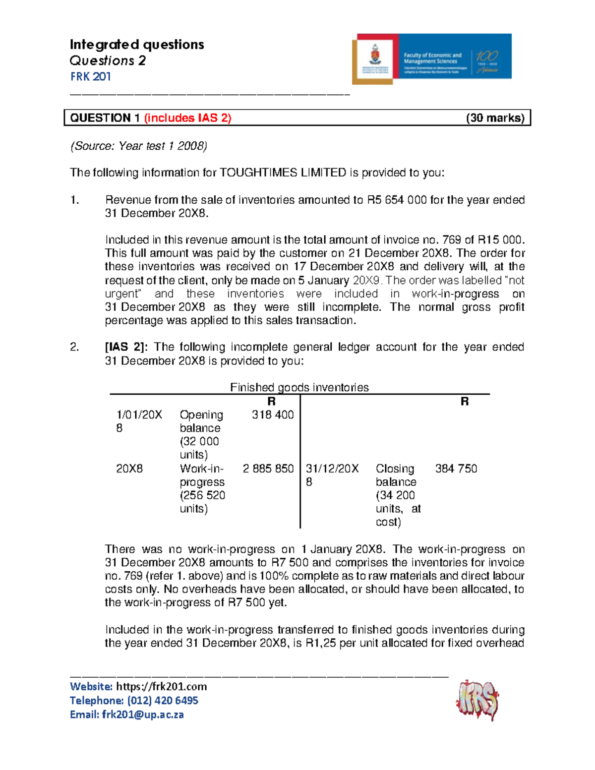 Integrated questions handout 2 - Integrated questions Questions 2 FRK ...