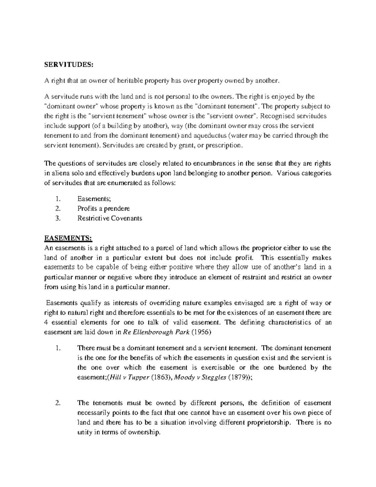 Servitude,Easments and profits - SERVITUDES: A right that an owner of ...