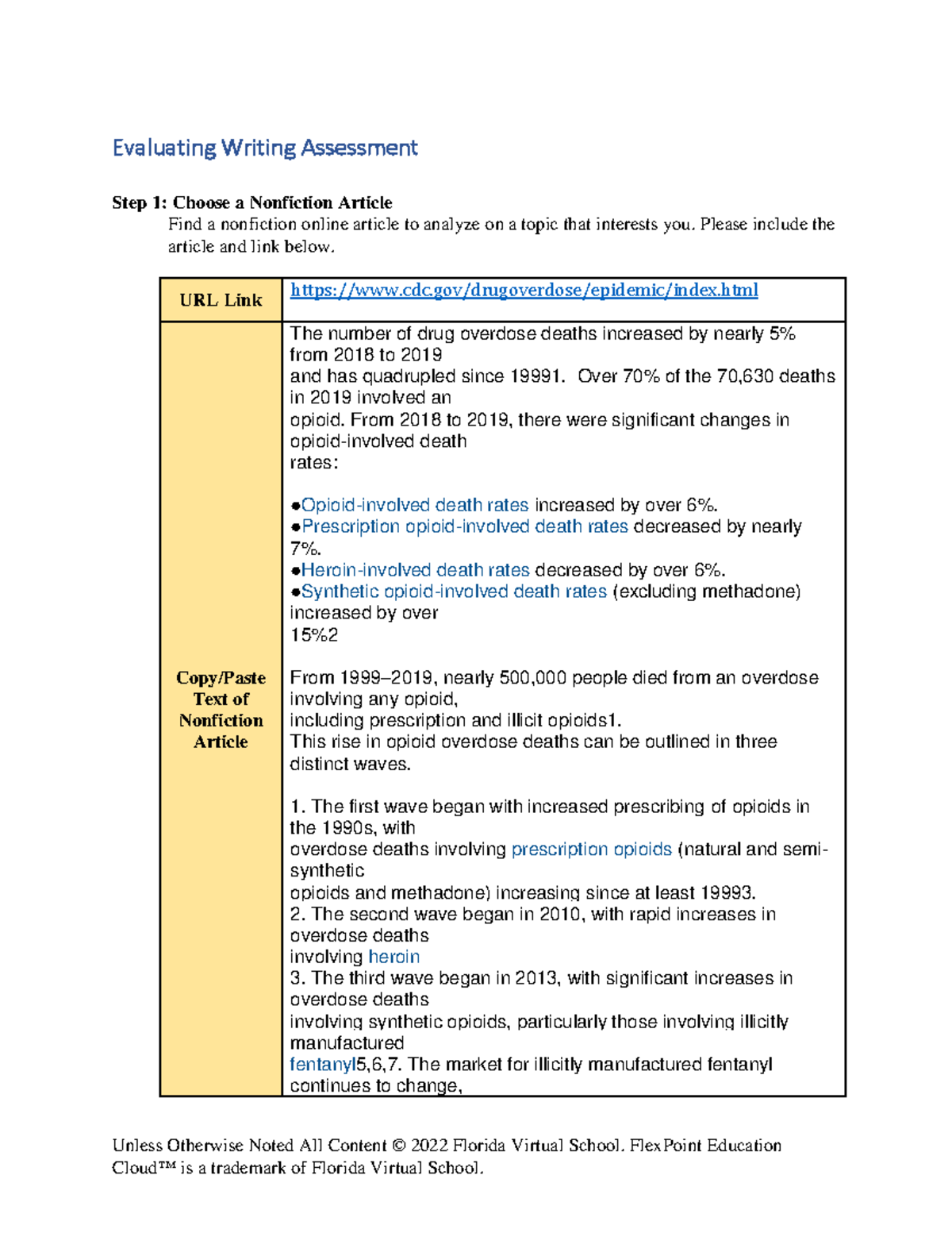 Evaluation of writing assesment - Unless Otherwise Noted All Content ...