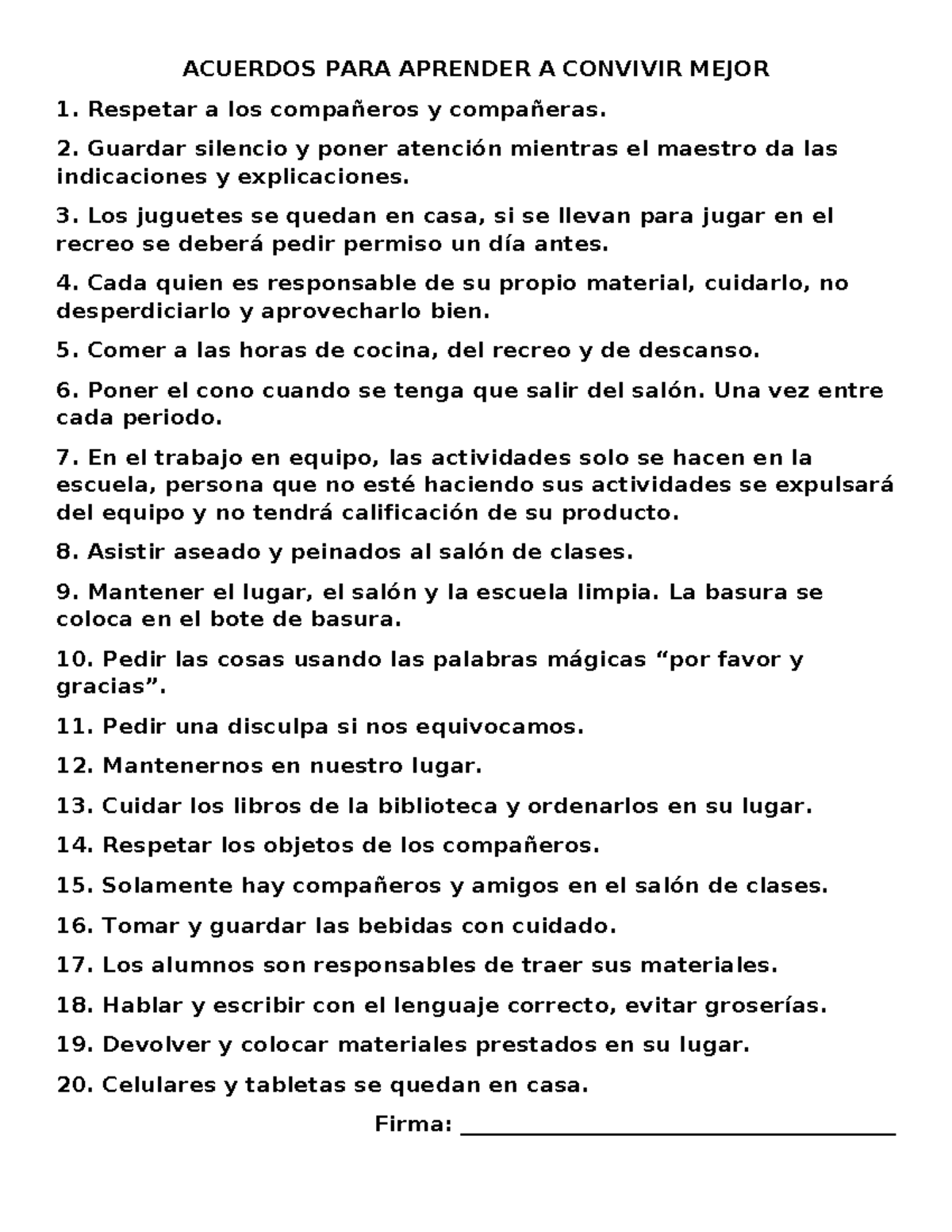 Acuerdos para aprender a convivir en la escuela - ACUERDOS PARA APRENDER A CONVIVIR MEJOR 1 ...