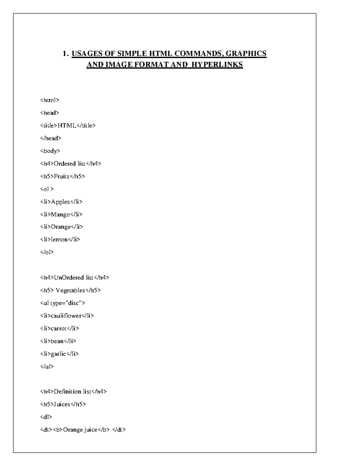 WT 1 - My note - 1. USAGES OF SIMPLE HTML COMMANDS, GRAPHICS AND IMAGE ...