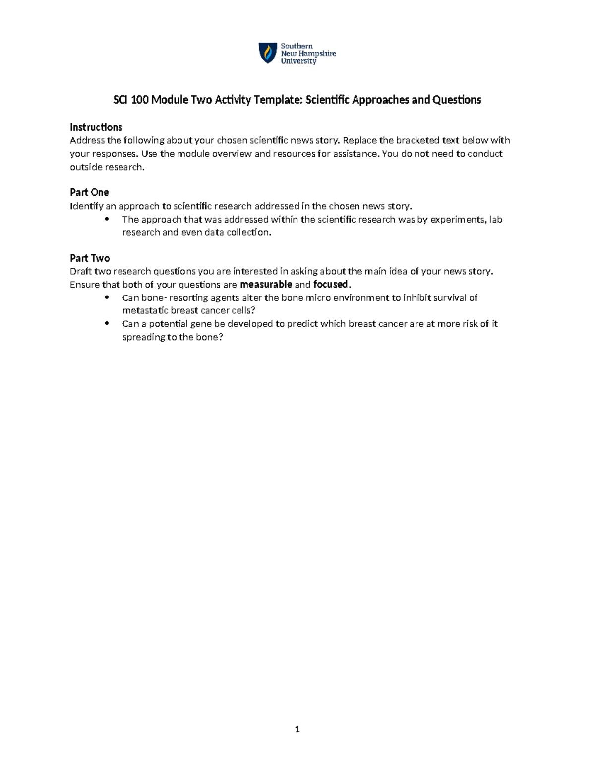 SCI 100 Module Two Activity Template copy - Replace the bracketed text below with your responses ...