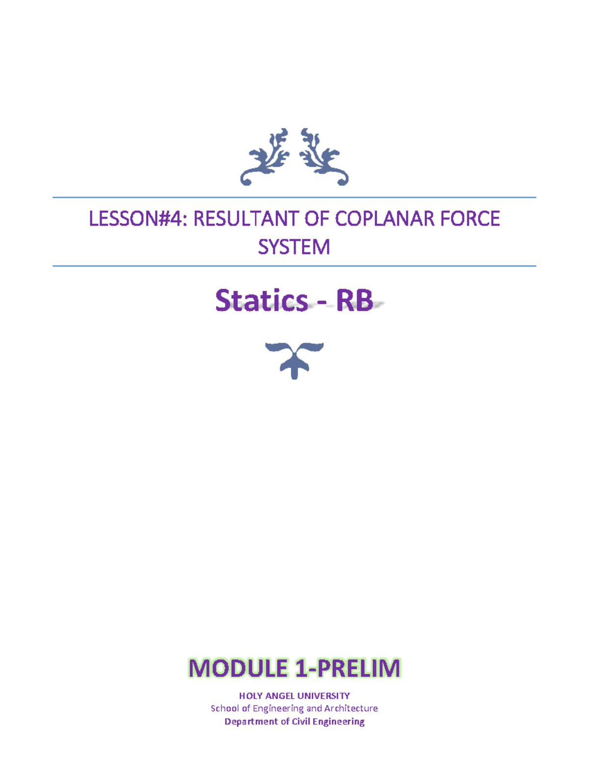Module 1 - LES #4;Resultant of Coplanar Force System - LESSON#4: RESULTANT OF COPLANAR FORCE ...
