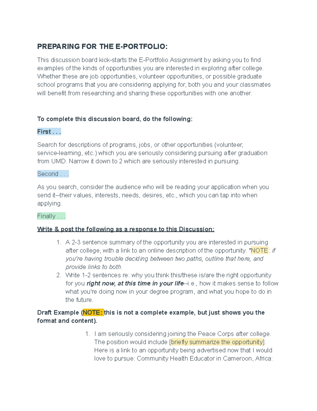 ENGL393 First discussion board - PREPARING FOR THE E-PORTFOLIO: This ...