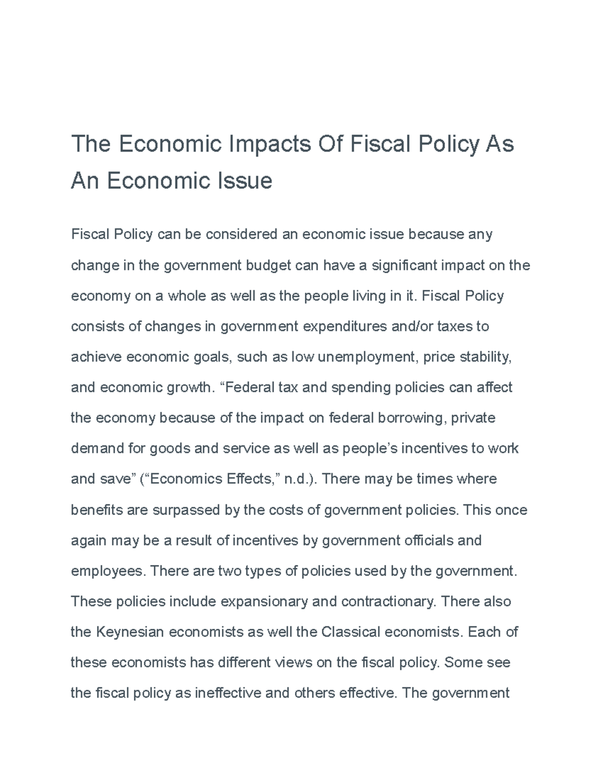 The Economic Impacts Of Fiscal Policy As An Economic Issue - The ...