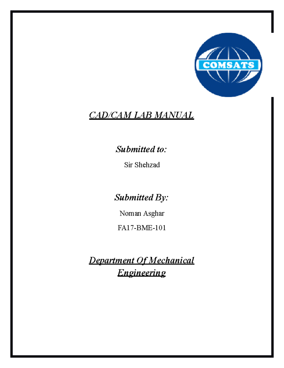 Lab manual Icp - c++ - CAD/CAM LAB MANUAL Submitted to: Sir Shehzad ...