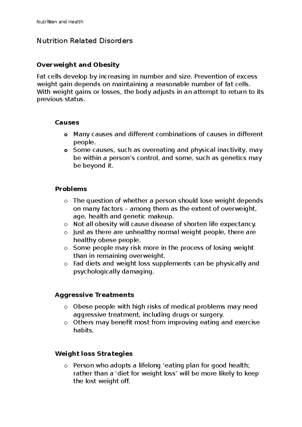 Nutrition Related Disorders - Nutrition and Health Nutrition Related ...