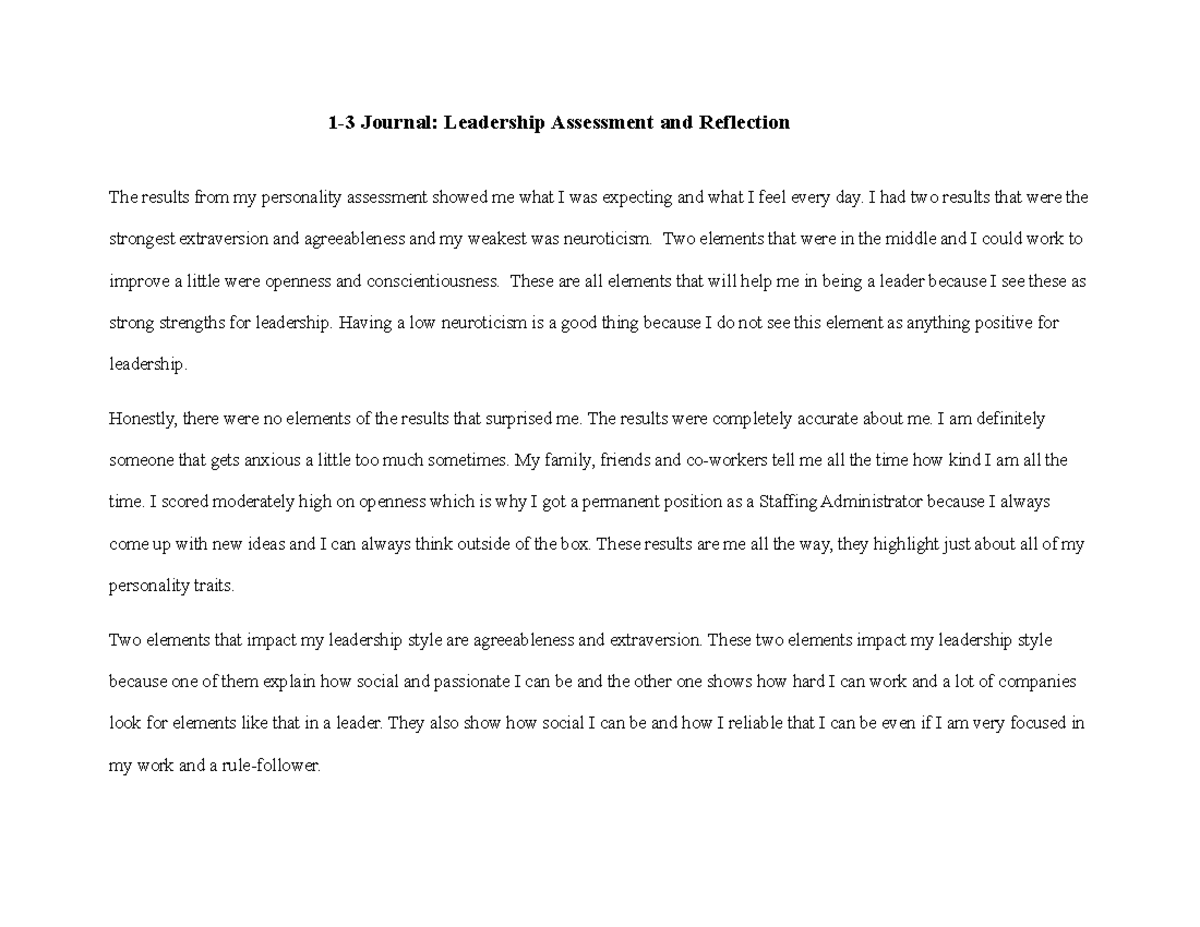 1-3 Journal Leadership Assessment and Reflection - I had two results ...