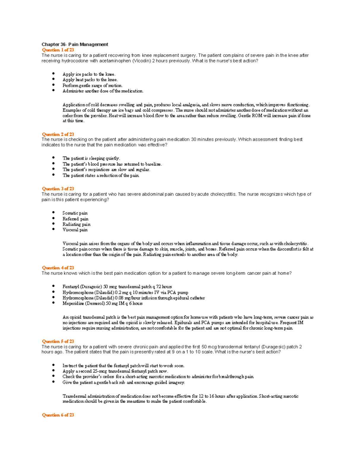 Chapter 36- Pain Management (NOT Highlighted) - Chapter 36- Pain ...