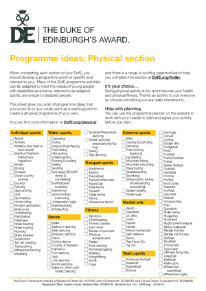 Programme Ideas - Skills - When completing each section of your DofE ...